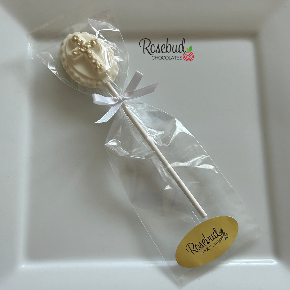 12 CROSS Small Chocolate Oval Lollipops Religious Candy Party Favors G ...