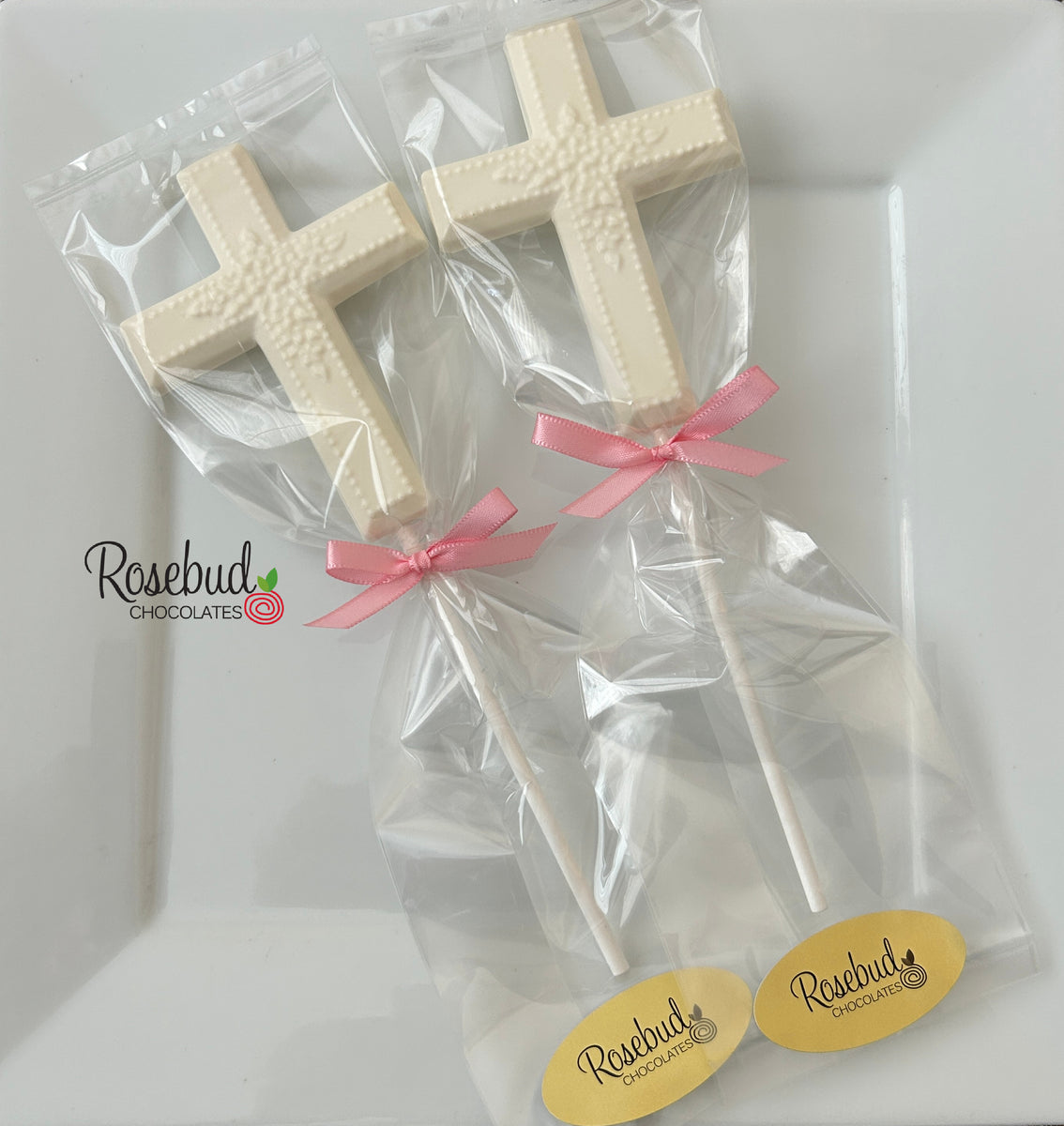 12 CROSS Large Floral Chocolate Lollipop Religious Candy Party Favors ...
