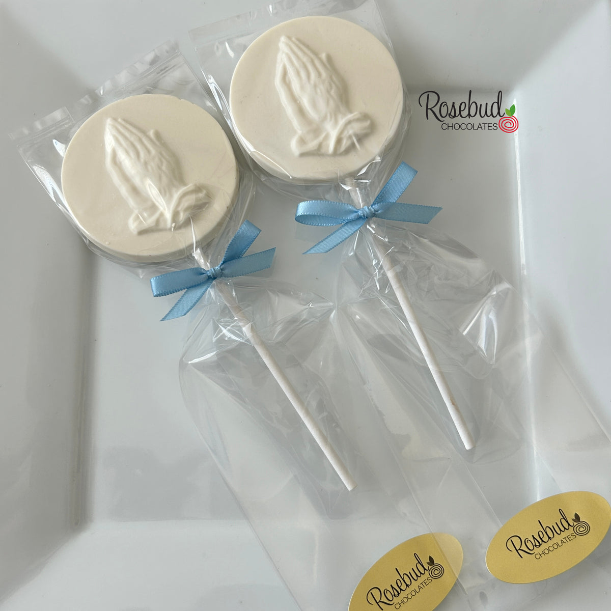 12 PRAYING HANDS Round Chocolate Lollipops Religious Candy Party Favor ...