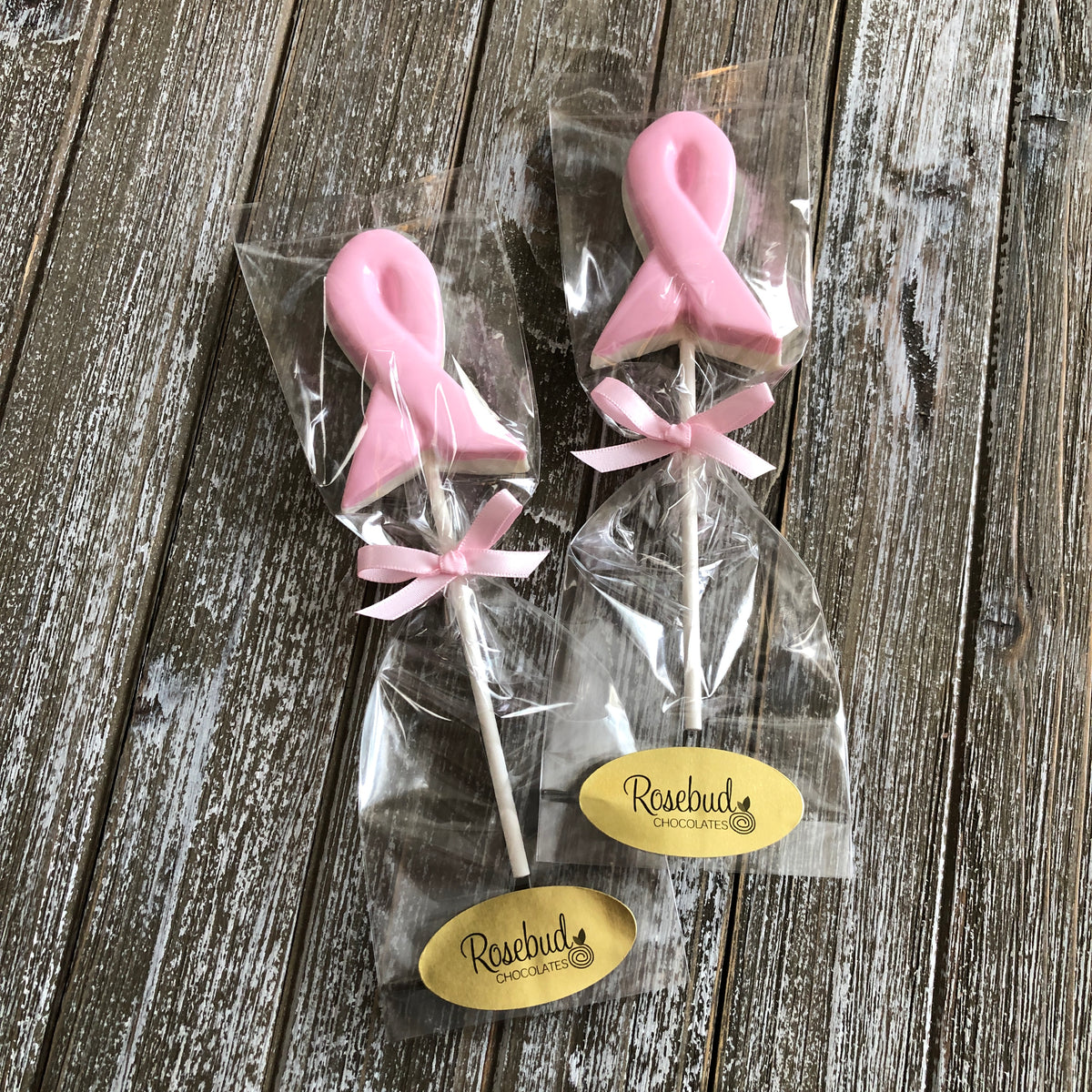 12 AWARENESS RIBBON Breast Cancer Pink Chocolate Lollipops Candy Party ...