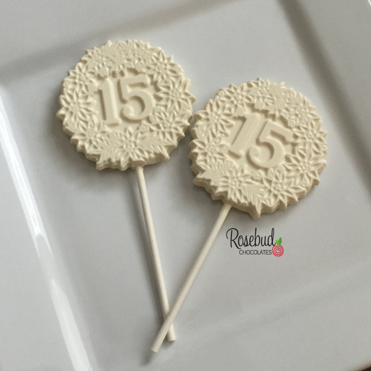 12 NUMBER FIFTEEN #15 Large Chocolate Decorative Floral Lollipop Party ...
