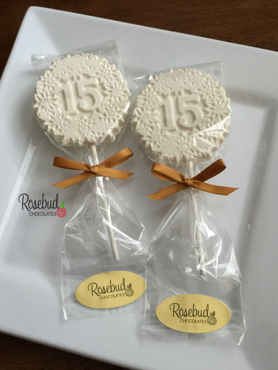 12 NUMBER FIFTEEN #15 Large Chocolate Decorative Floral Lollipop Party ...