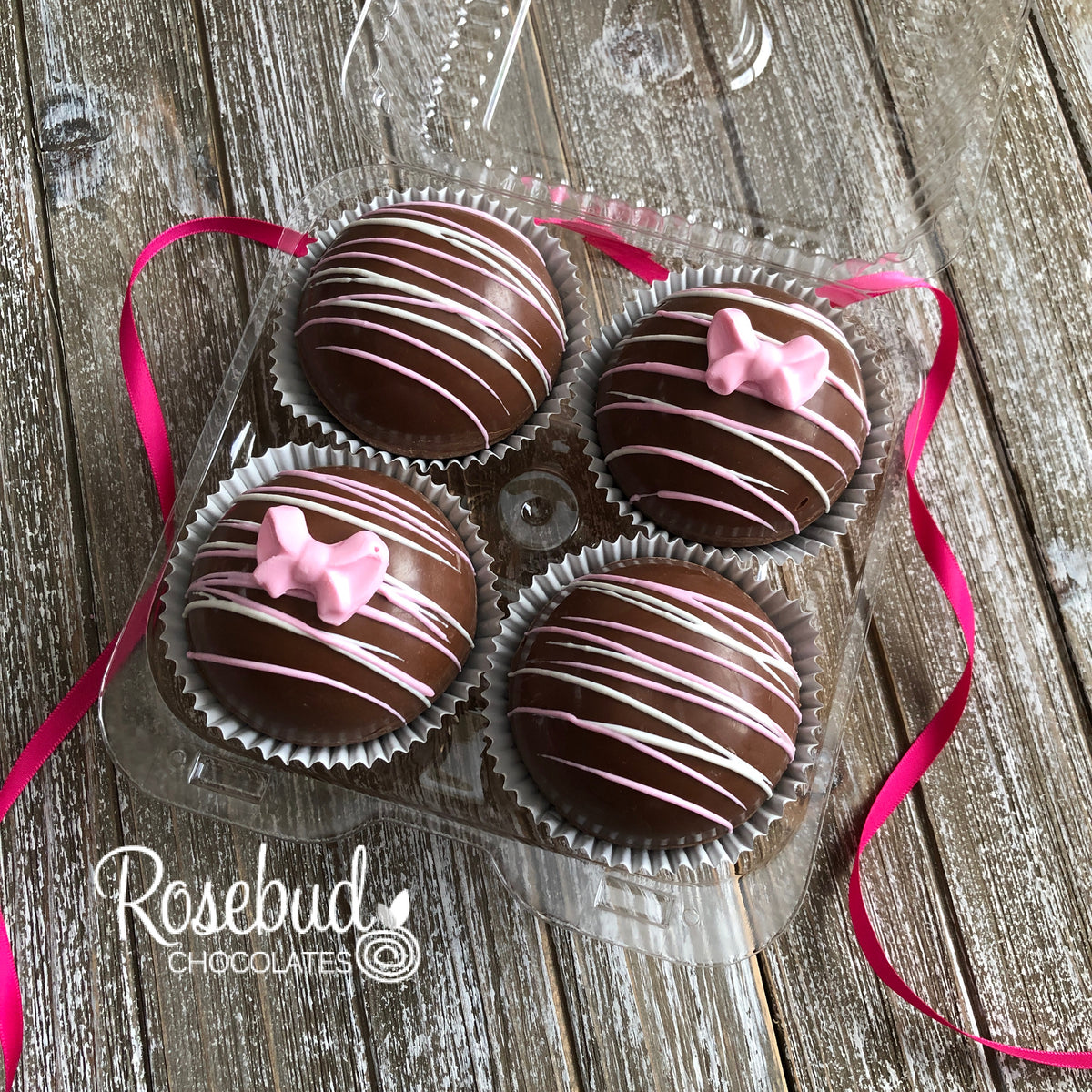 4 Pack HOT CHOCOLATE COCOA BOMBS Marshmallow BOWS Birthday Gift – Rosebud Chocolates