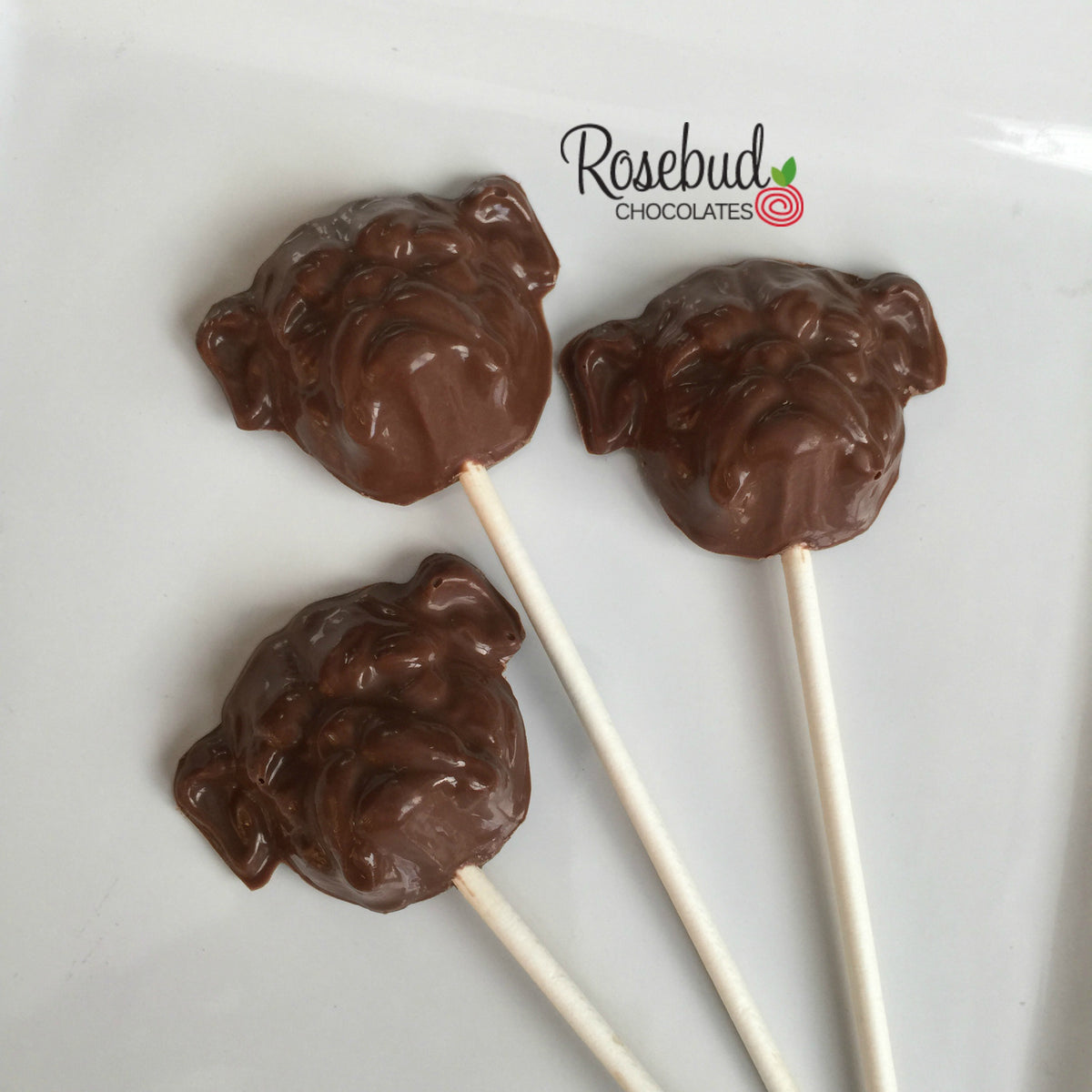 12 BULLDOG Chocolate Lollipops Candy Party Favors – Rosebud Chocolates