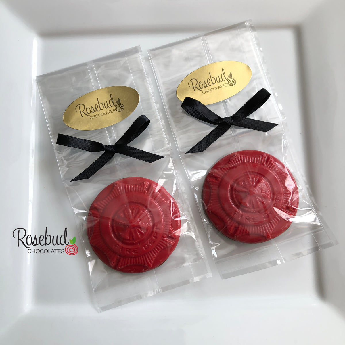 12 FIRE DEPT Badge Chocolate Candy Party Favors – Rosebud Chocolates