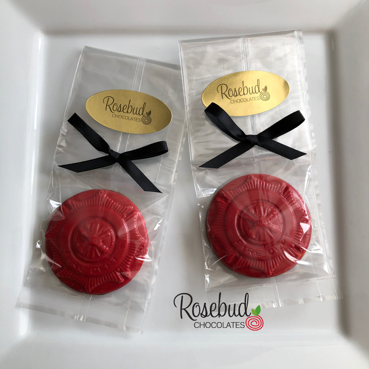 12 FIRE DEPT Badge Chocolate Candy Party Favors – Rosebud Chocolates