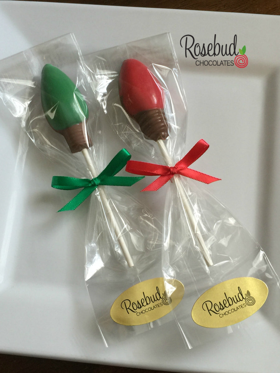 12 Christmas LIGHT BULB Chocolate Lollipop Candy Winter Holiday Party ...
