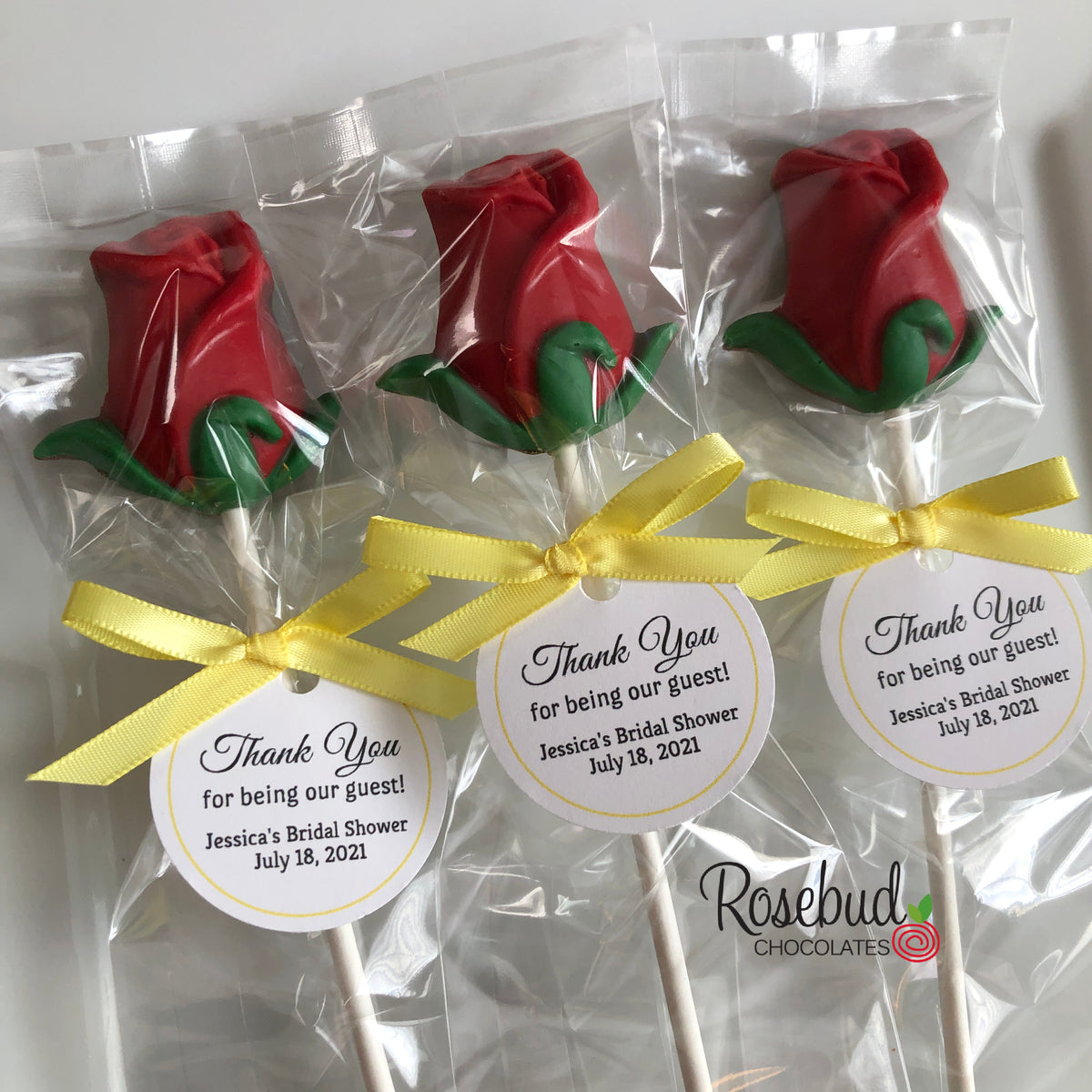 12 Red ROSE Chocolate Lollipops Wedding Birthday Party Favors Personal ...