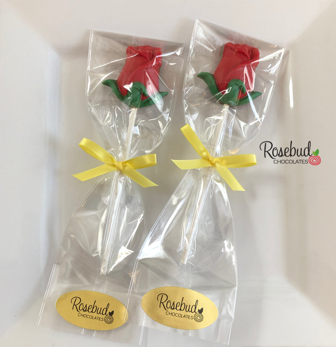 12 RED ROSE with Green Leaves Chocolate Lollipop Candy Party Favors ...