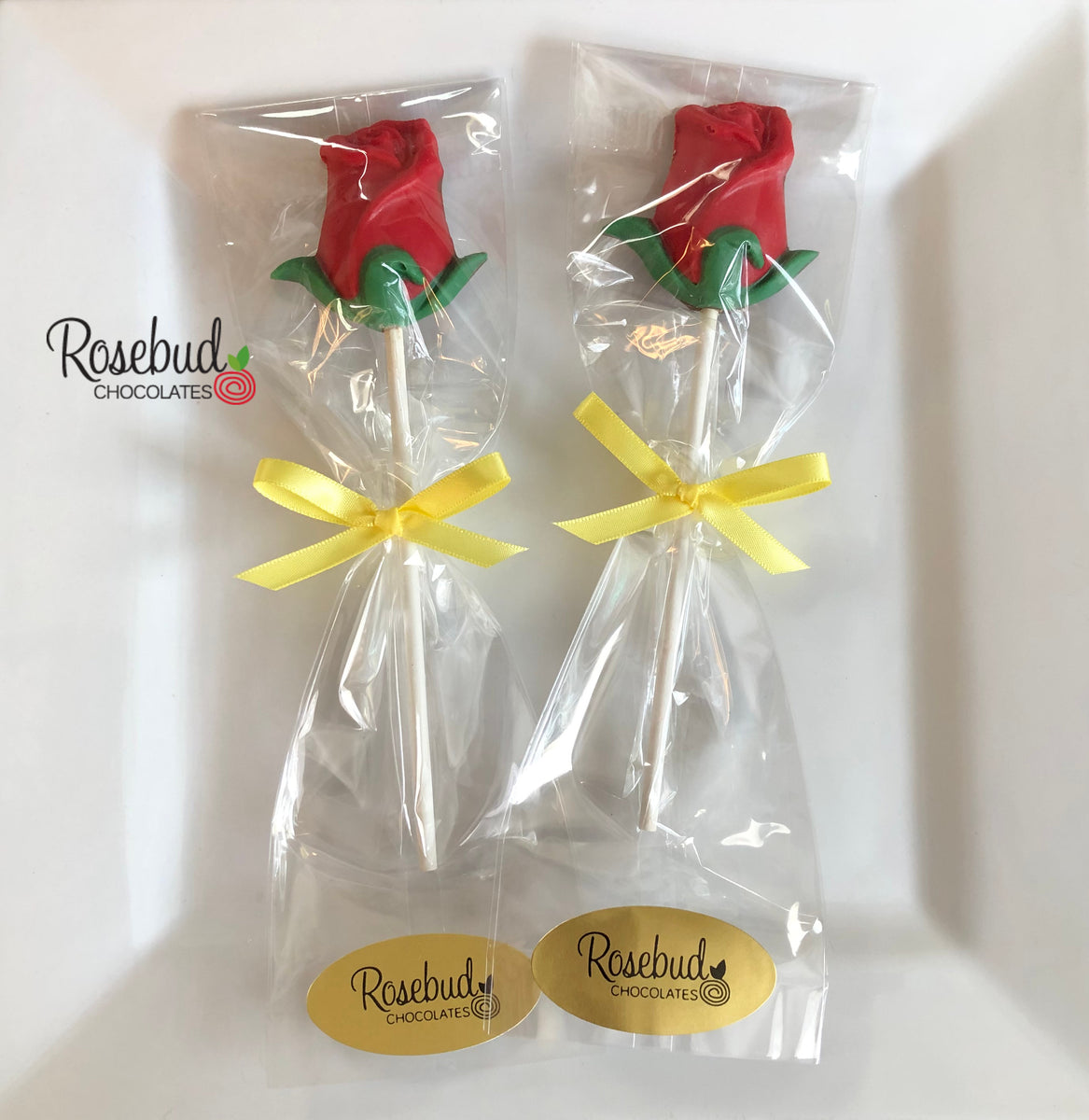 12 RED ROSE with Green Leaves Chocolate Lollipop Candy Party Favors ...