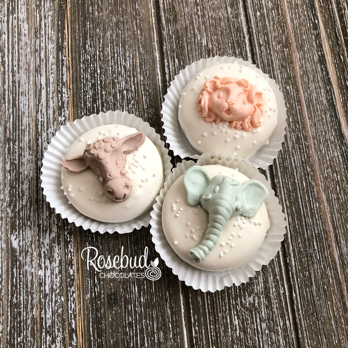 12 SAFARI JUNGLE ANIMAL Assorted Chocolate Covered Oreo Cookie Candy P ...