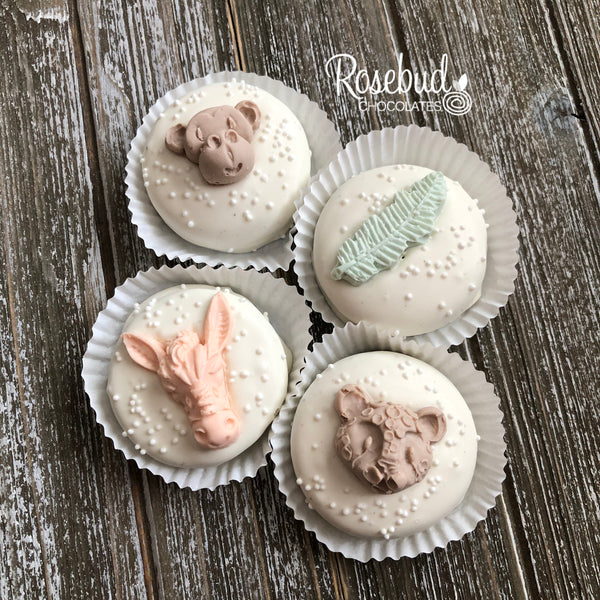 12 SAFARI JUNGLE ANIMAL Assorted Chocolate Covered Oreo Cookie Candy P ...