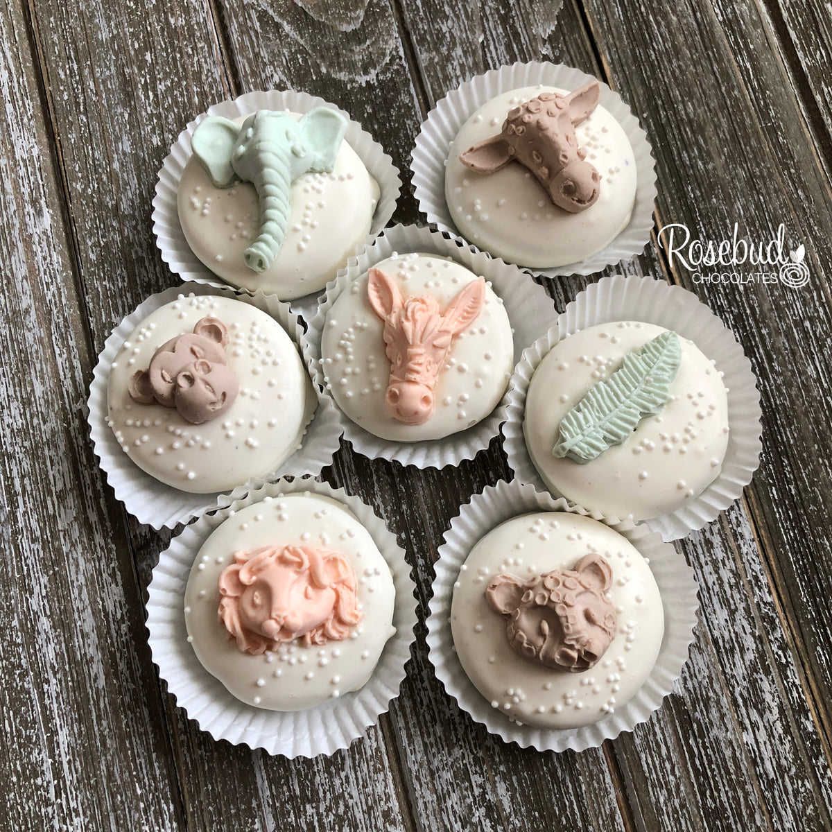 12 SAFARI JUNGLE ANIMAL Assorted Chocolate Covered Oreo Cookie Candy P ...