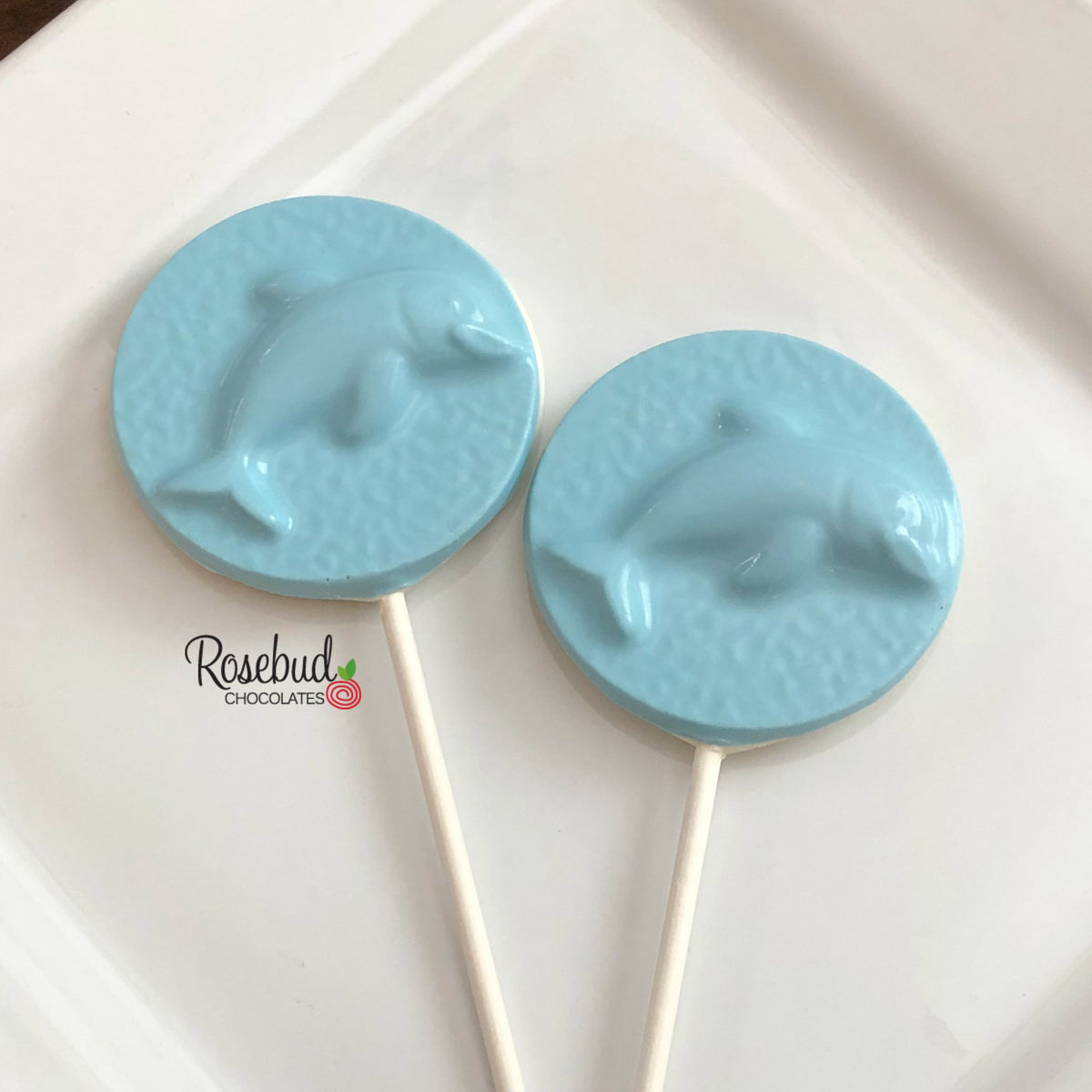 12 DOLPHIN Chocolate Lollipop Candy Party Favors – Rosebud Chocolates