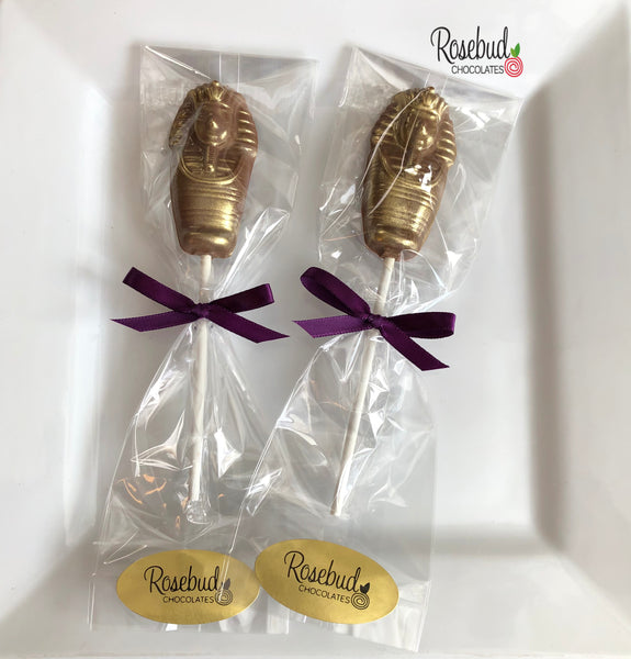 12 PHARAOH Chocolate Gold Dusted Lollipop Candy Party Favors Egyptian ...