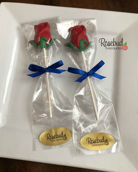 12 RED ROSE with Green Leaves Chocolate Lollipop Candy Party Favors ...