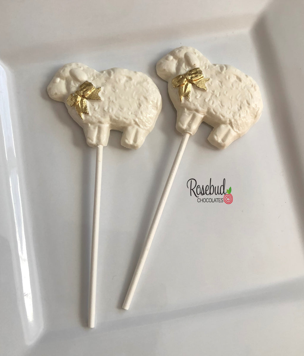 12 SHEEP Large Chocolate Lollipops Candy Animal Party Favors – Rosebud ...